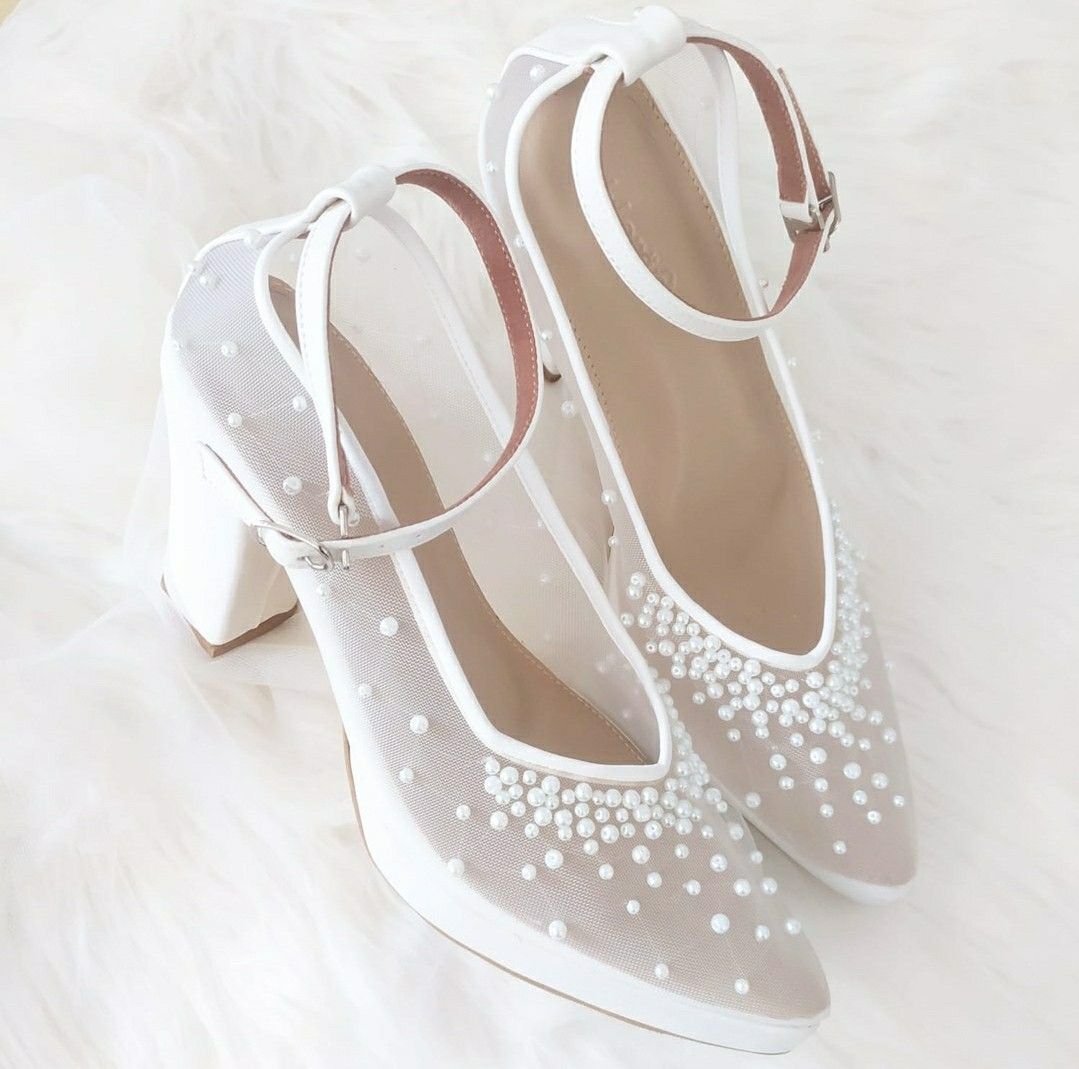 WEDDING SHOES CUSTOM PEARLS MEWAH SEPATU AKAD NIKAH, Fesyen Wanita ...