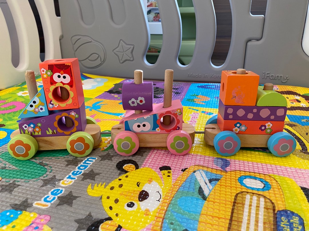 Wooden train and blocks, Babies & Kids, Infant Playtime on Carousell