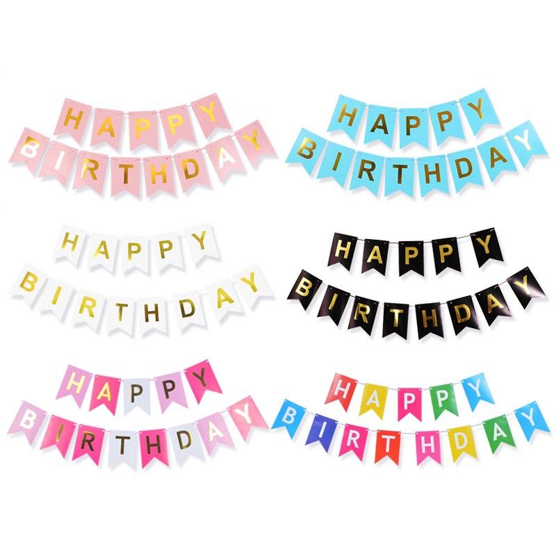 0Banner happy birthday / bunting flag ulang tahun hitam tulisan gold balon balon balon huruf ...