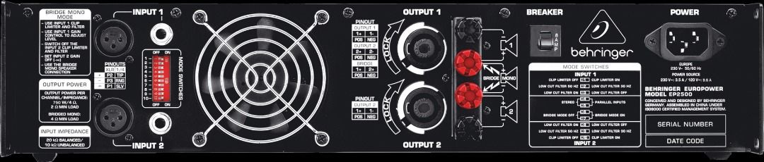 Behringer Europower EP2500 2 x 1200-Watt Power Amplifier, Audio ...