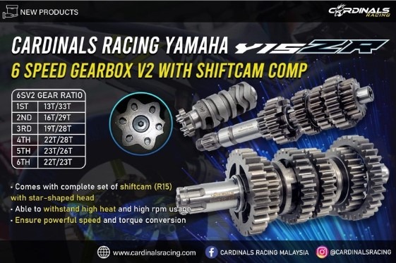 CARDINALS RACING GEARBOX GEAR BOX 6 SPEED (6S V2) - SNIPER150 Y15 ...