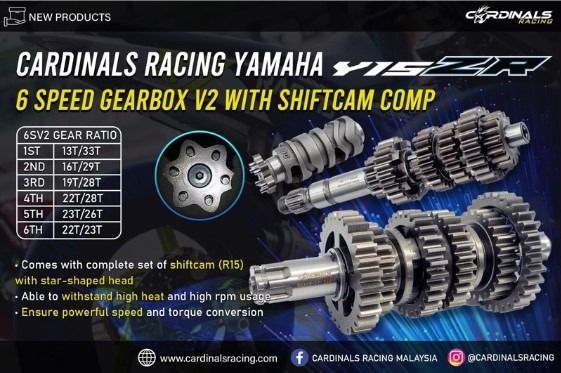 CARDINALS RACING GEARBOX GEAR BOX 6 SPEED (6S V2) - SNIPER150 Y15 MXKING / LC135 5S / FZ150i ...