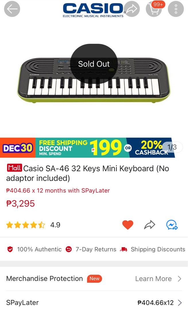 Casio SA-46 32 Keys Mini Keyboard (Black), Hobbies & Toys, Music ...