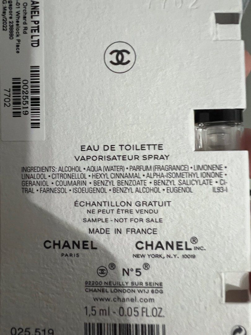 Chanel N5 Eau De Toilette 1.5ml sample, Beauty & Personal Care ...