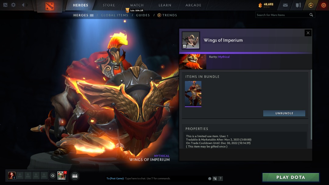 (Dota 2) Mars - Wings of Imperium (Ultra rare) - Mythical 2022, Video Gaming, Gaming Accessories ...