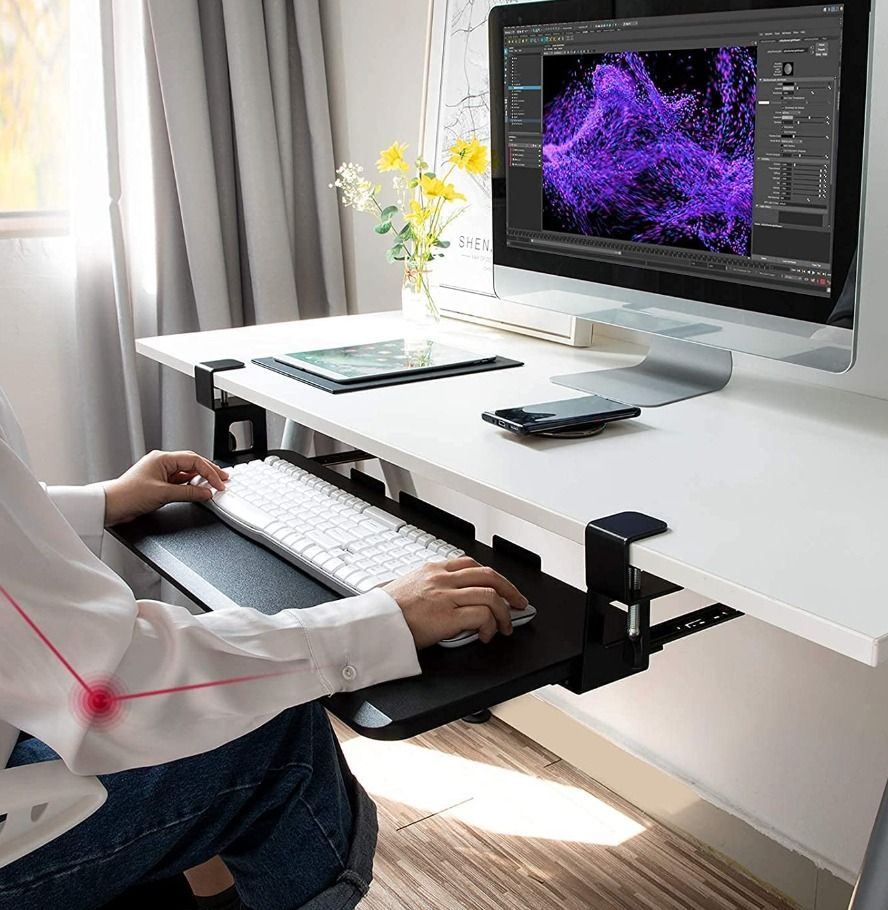 HUANUO Metal Clamp Mount Under Desk Slide Keyboard Tray, Computers ...