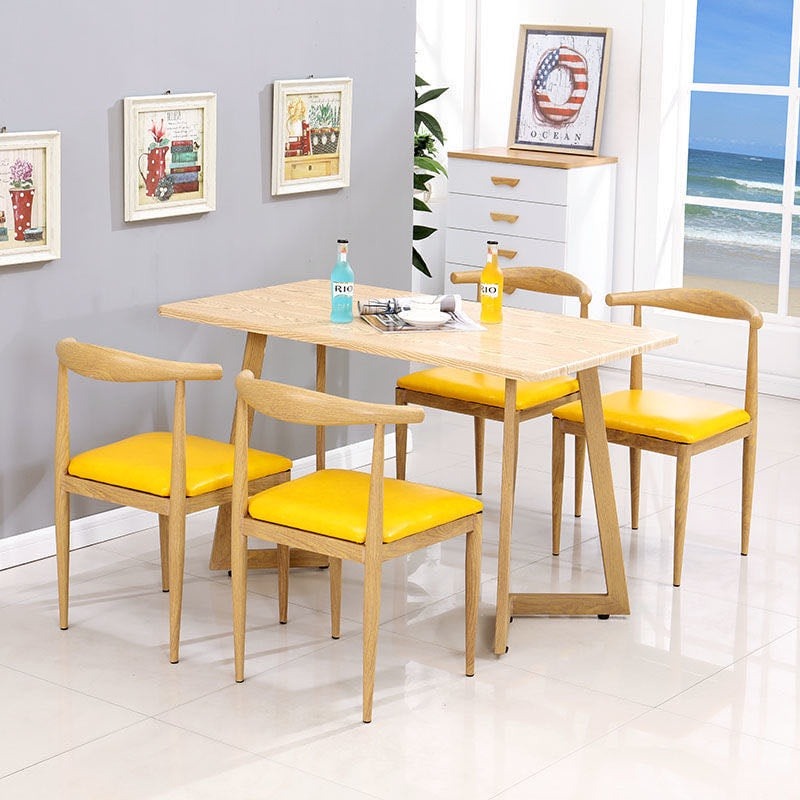 Laminated Wooden Dining Table w/4 seater (Table: Rectangle / Wood Brown ...