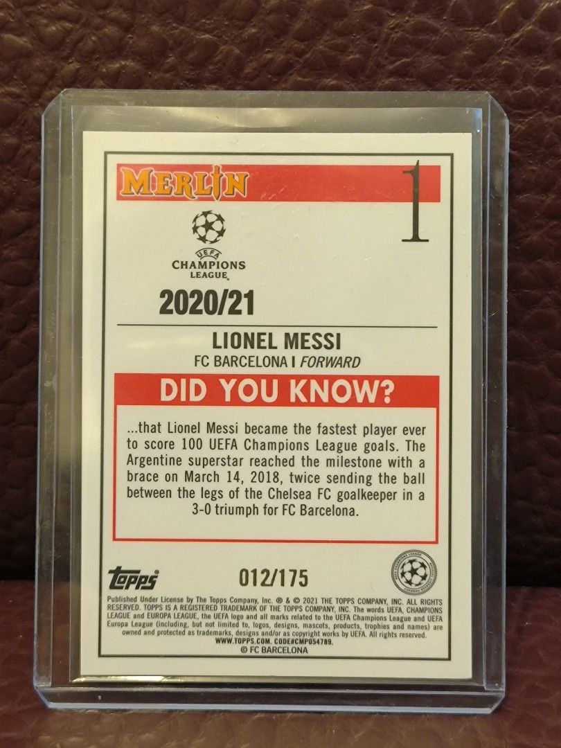 Lionel Messi 2021 Topps Merlin Green Sparkle Refractor /175 SP!, 興趣及遊戲 ...