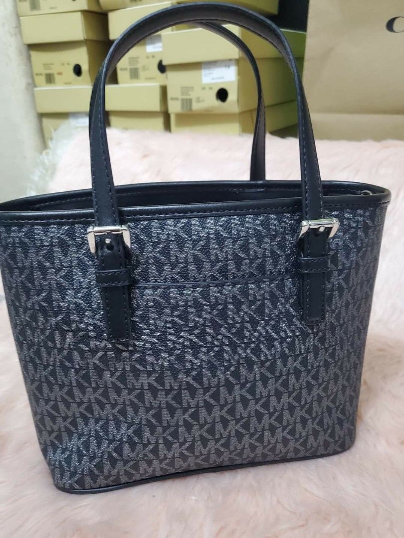 Michael Kors CARRY ALL XS Black / Silver MK Signature Crossbody Bag ...