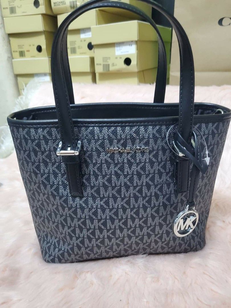 Michael Kors CARRY ALL XS Black / Silver MK Signature Crossbody Bag ...