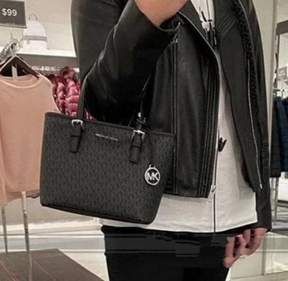 Michael Kors CARRY ALL XS Black / Silver MK Signature Crossbody Bag ...