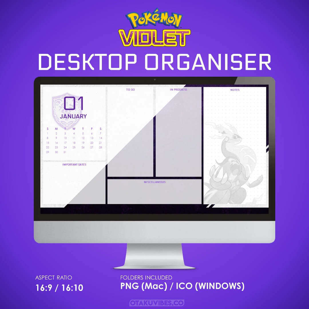 Pokemon Violet Desktop Organizer Wallpaper Bundle with 2023 Calendar ...