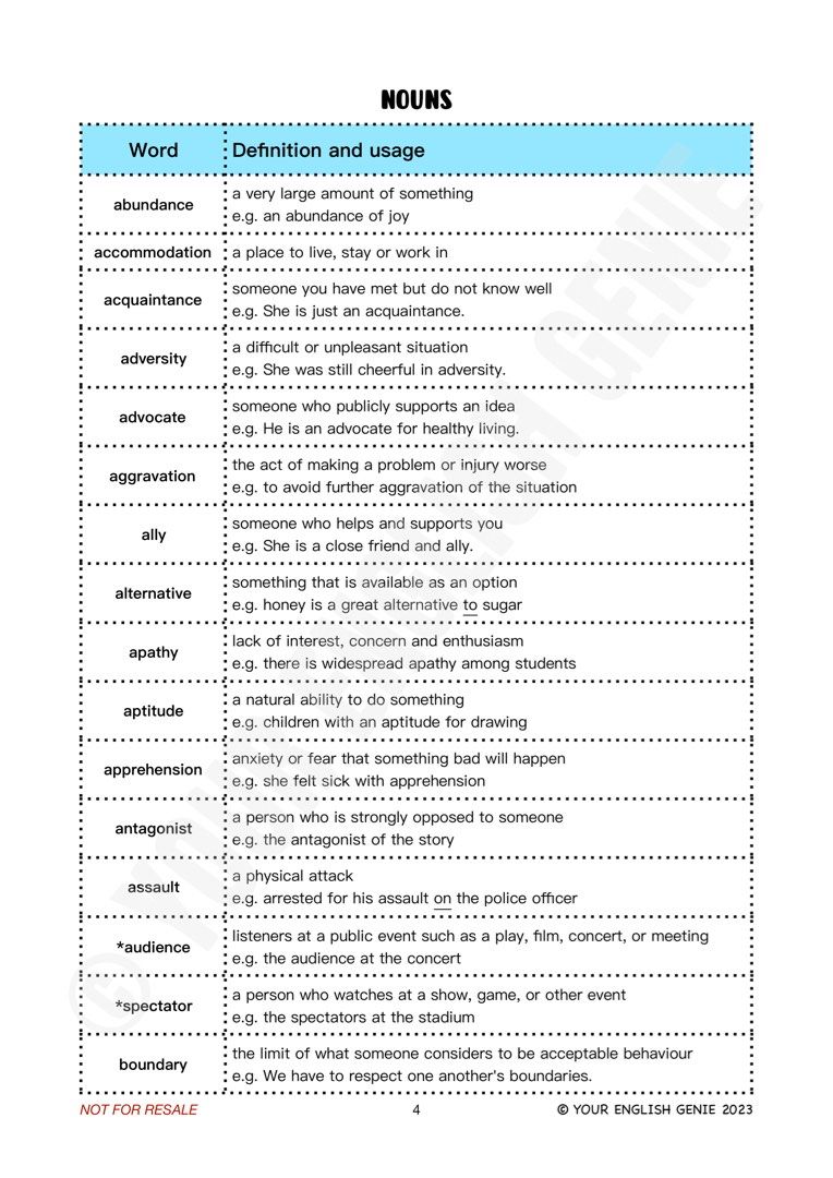 PSLE / Primary Vocabulary List (400 Precise Words and Phrases - Primary ...