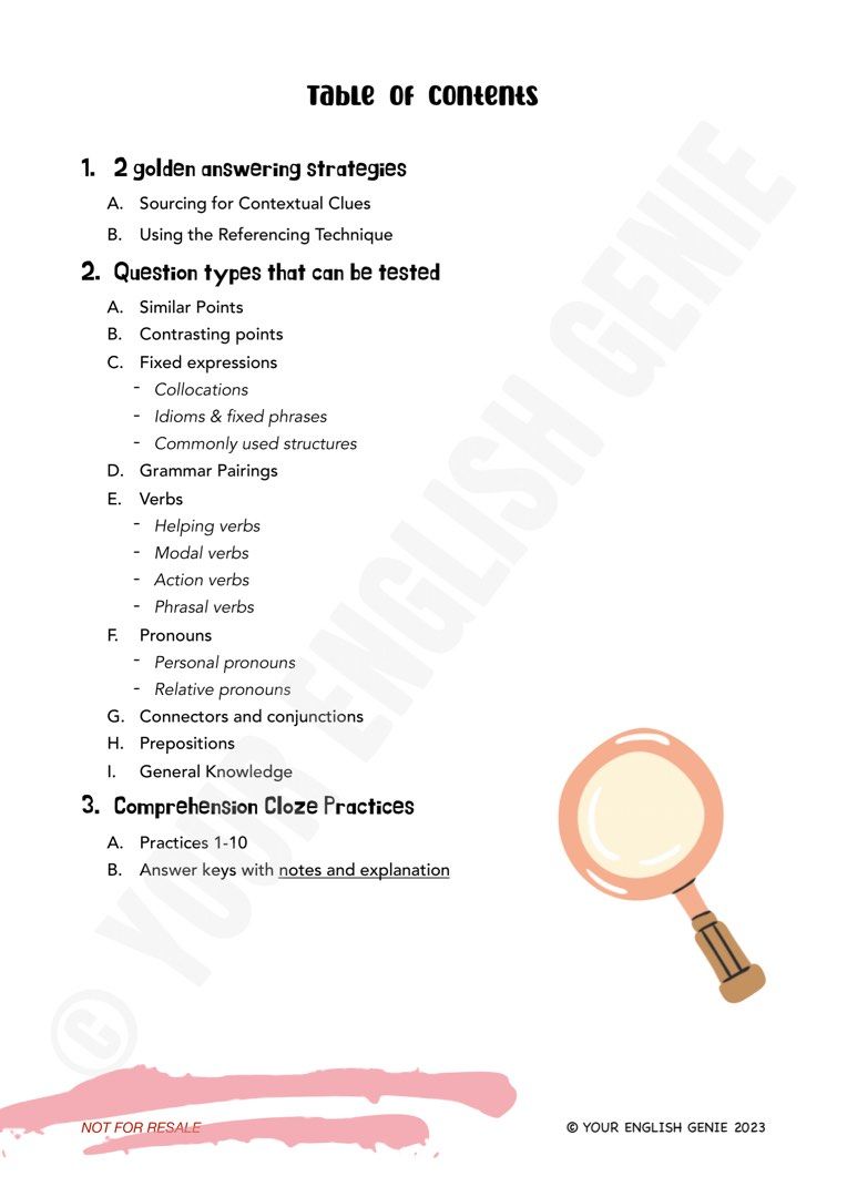 PSLE Comprehension Cloze Notes / Guide + Practices (Primary English ...