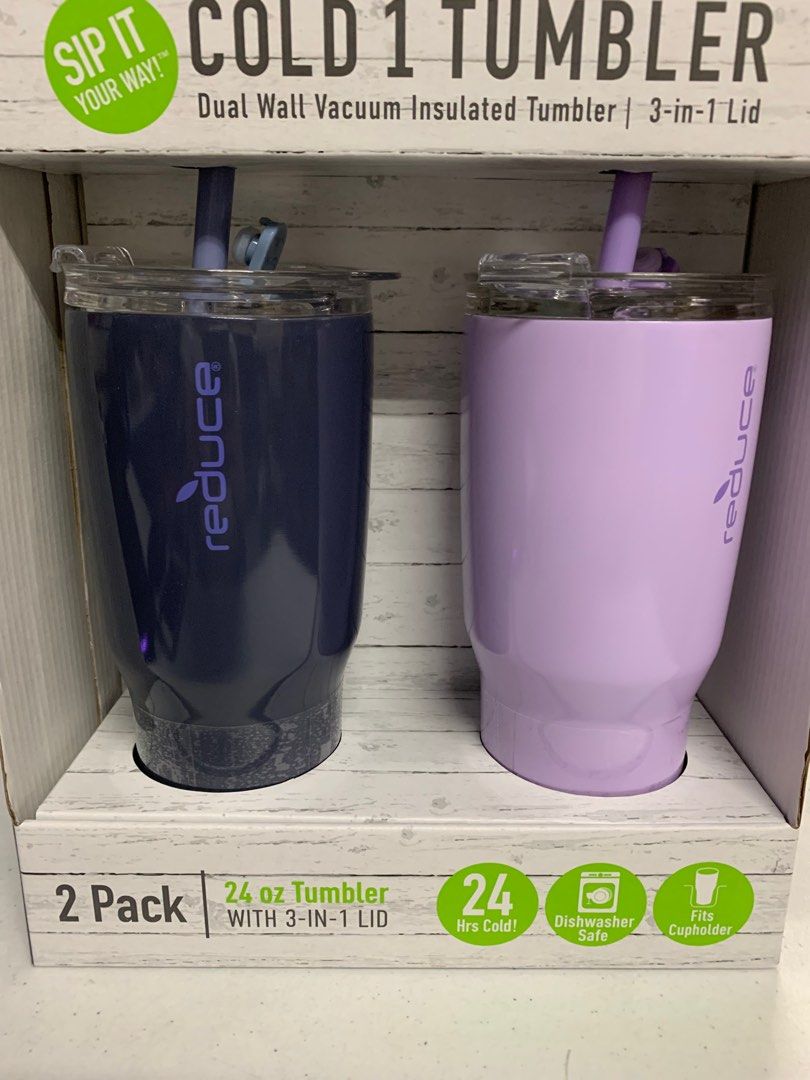 Reduce COLD1 Dual Vacuum Insulated Tumbler, 24 oz., Dark Gray/Purple, 2 ...