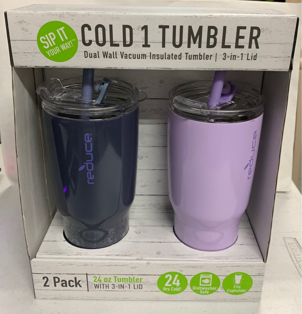 Reduce COLD1 Dual Vacuum Insulated Tumbler, 24 oz., Dark Gray/Purple, 2 ...