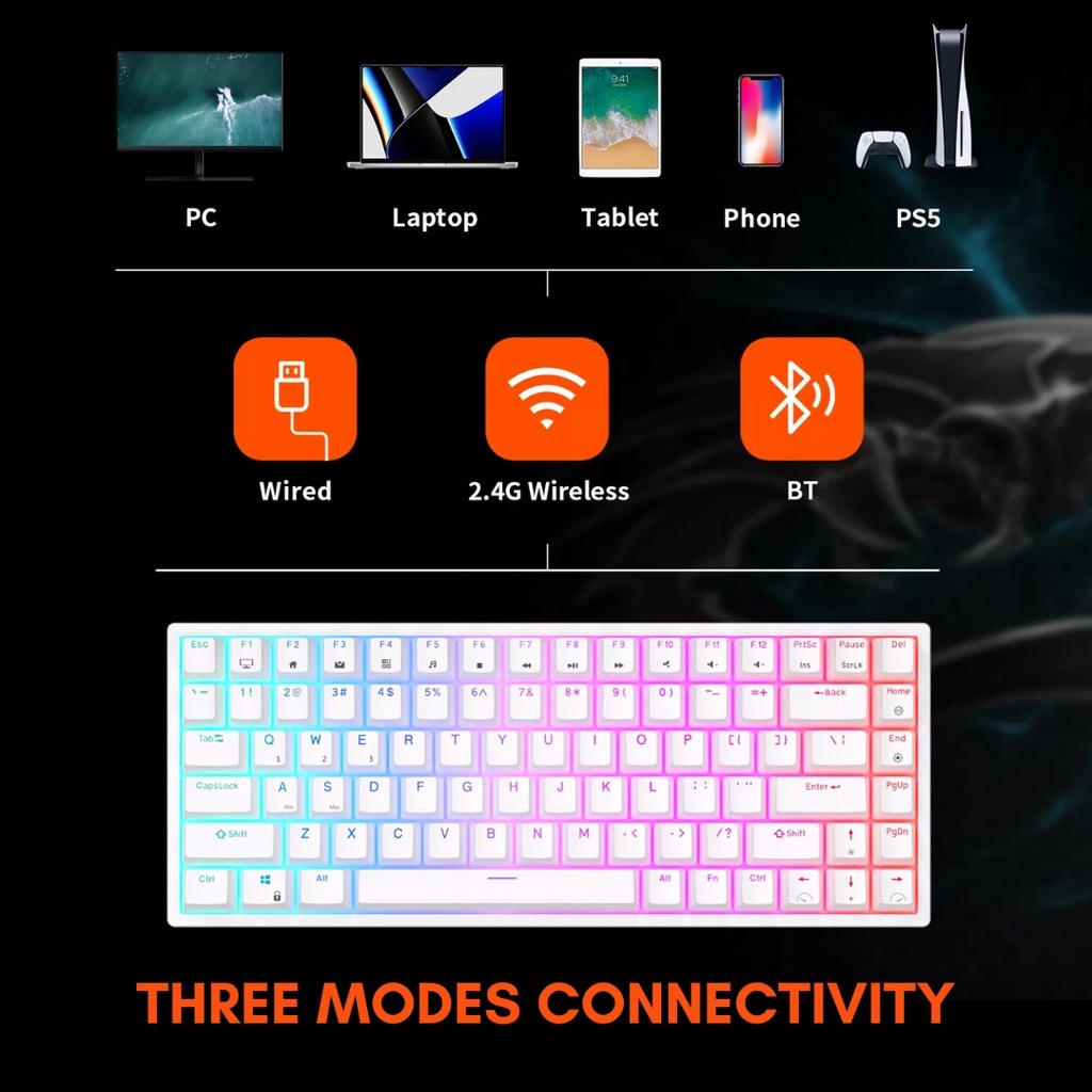 Royal Kludge RK84 Hot Swappable BT Wireless RGB Mechanical Gaming ...