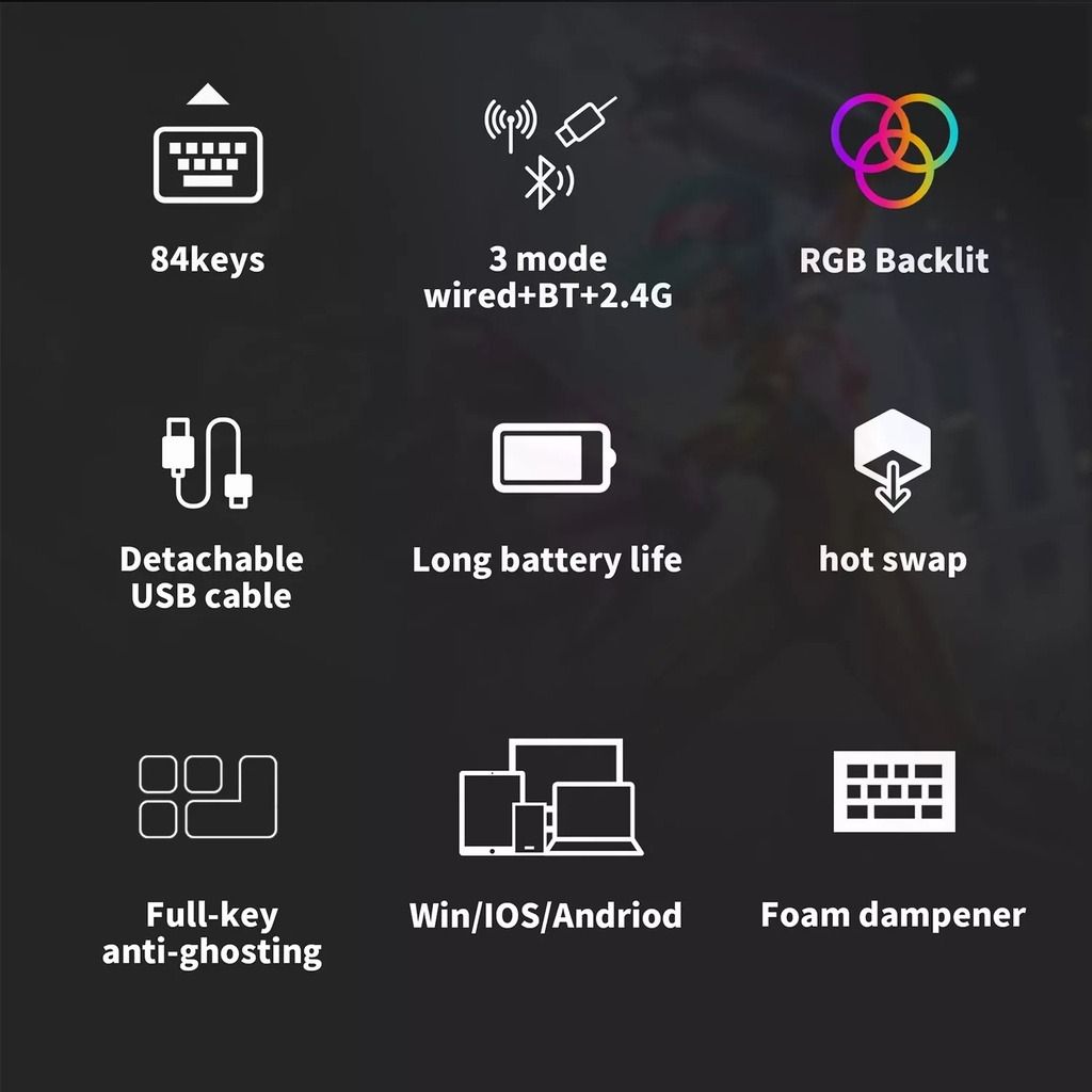 Royal Kludge RK84 Hot Swappable BT Wireless RGB Mechanical Gaming ...
