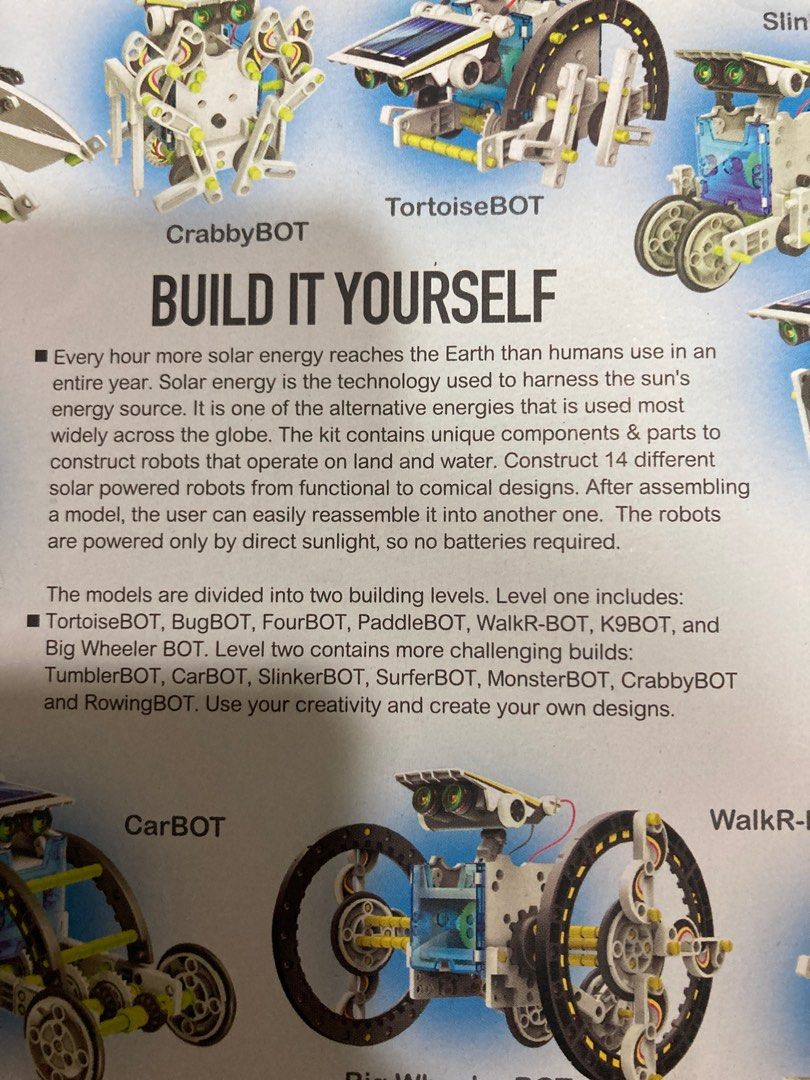 SOLAR BOT.14 14 in 1 educational solar robot kit, Hobbies & Toys, Toys ...