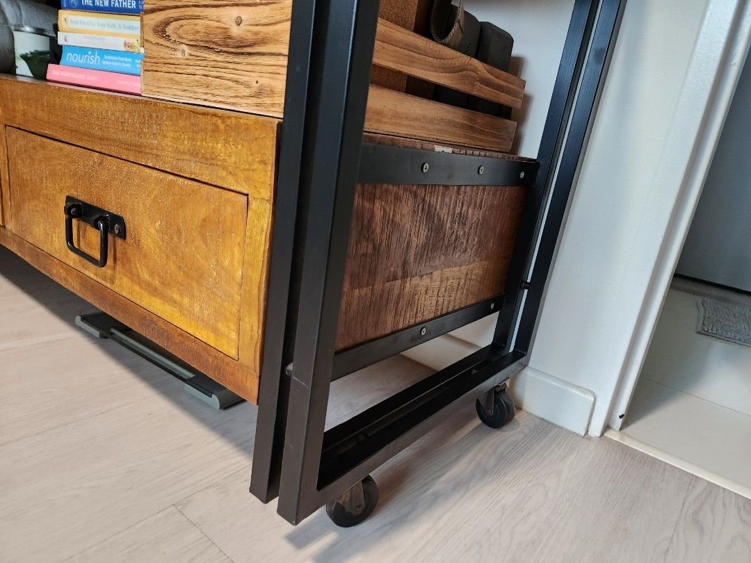 Solid mango wood TV console with wheels, Furniture & Home Living ...