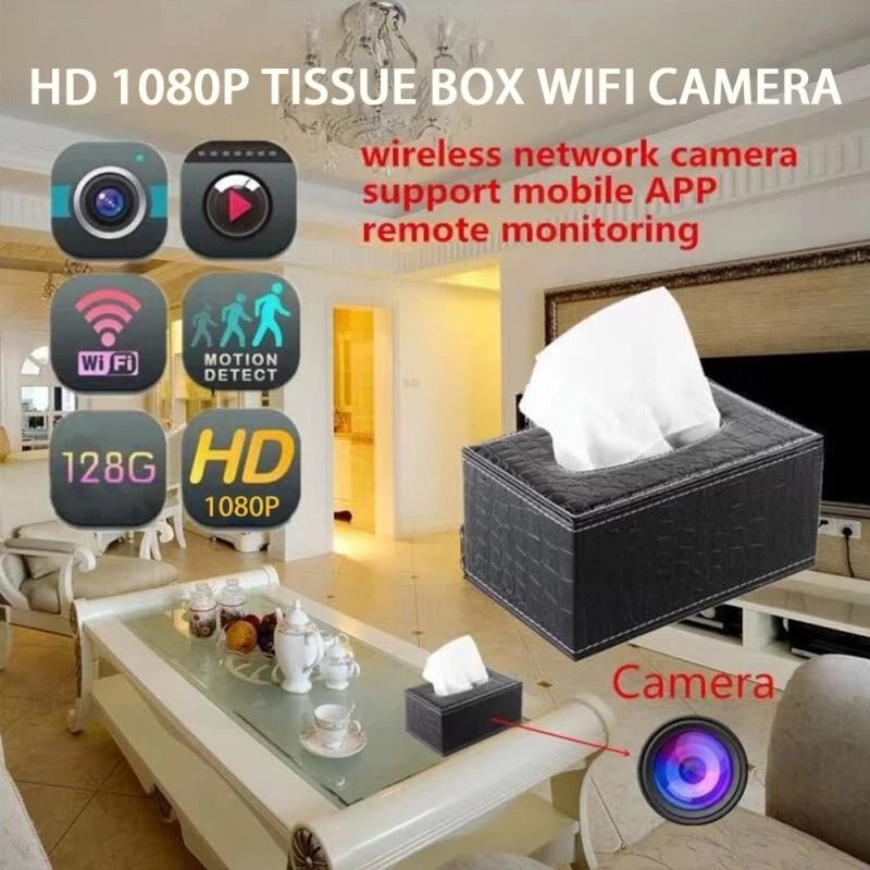 Wifi 1080P PU Leather Tissue Box IP Camera Mini Camera Motion, 傢俬＆家居 ...