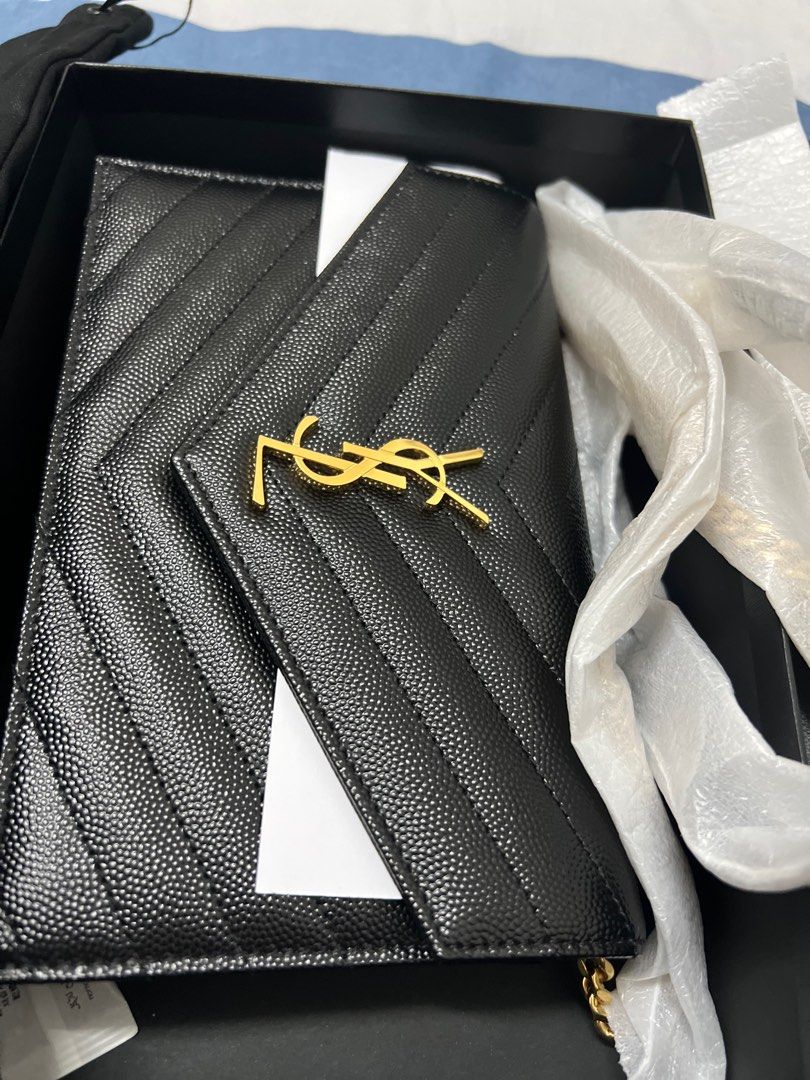 YSL Cassandre Wallet On Chain in Calfskin Leather, Luxury, Bags & Wallets on Carousell