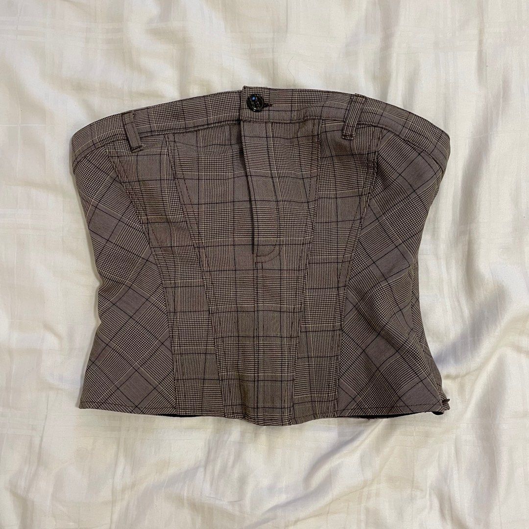 zara plaid checkered bustier corset top, Women's Fashion, Tops, Shirts ...