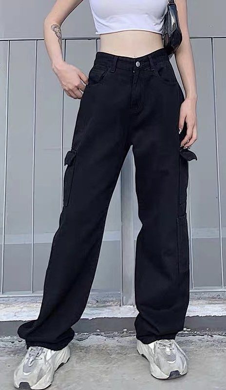 Black denim cargo pants, Women's Fashion, Bottoms, Jeans & Leggings on ...