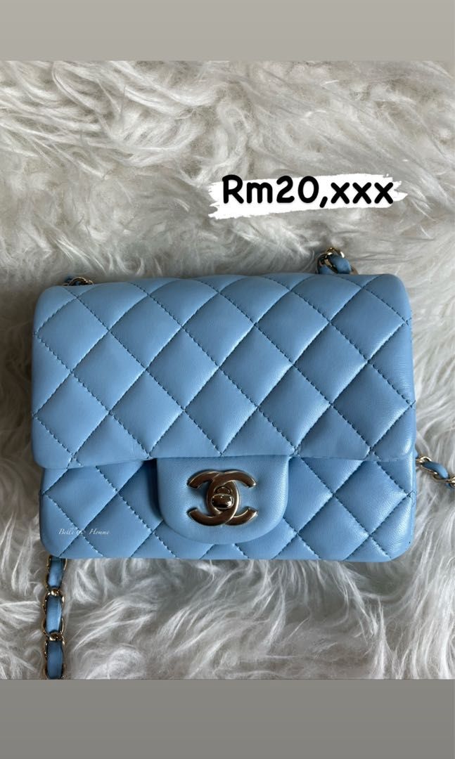 Chanel Mini Square Baby Blue, Luxury, Bags & Wallets on Carousell