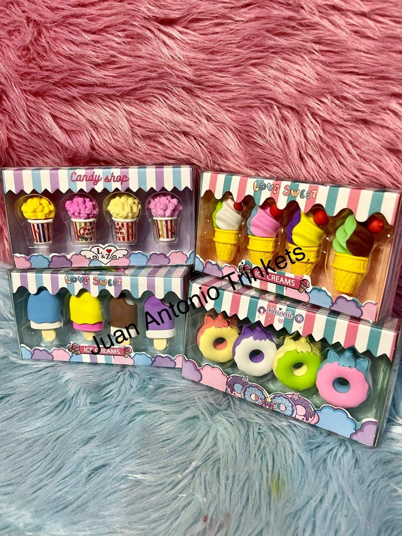Cupcake Popcorn Icecream Popsicle & Donut Eraser set, Hobbies & Toys ...