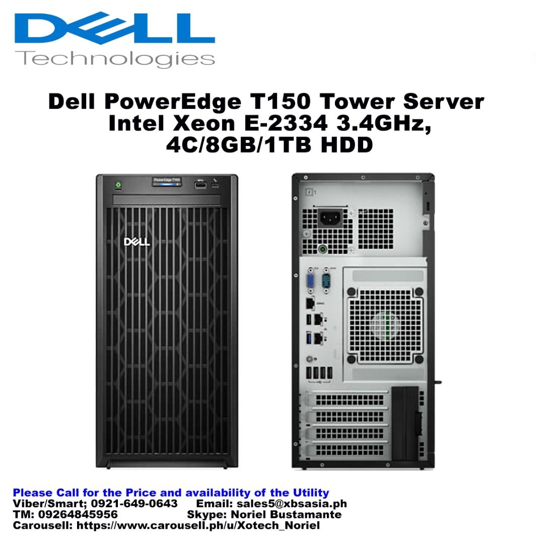 Dell PowerEdge T150 Tower Server Intel Xeon E-2334 3.4GHz, 4C/8GB/1TB ...