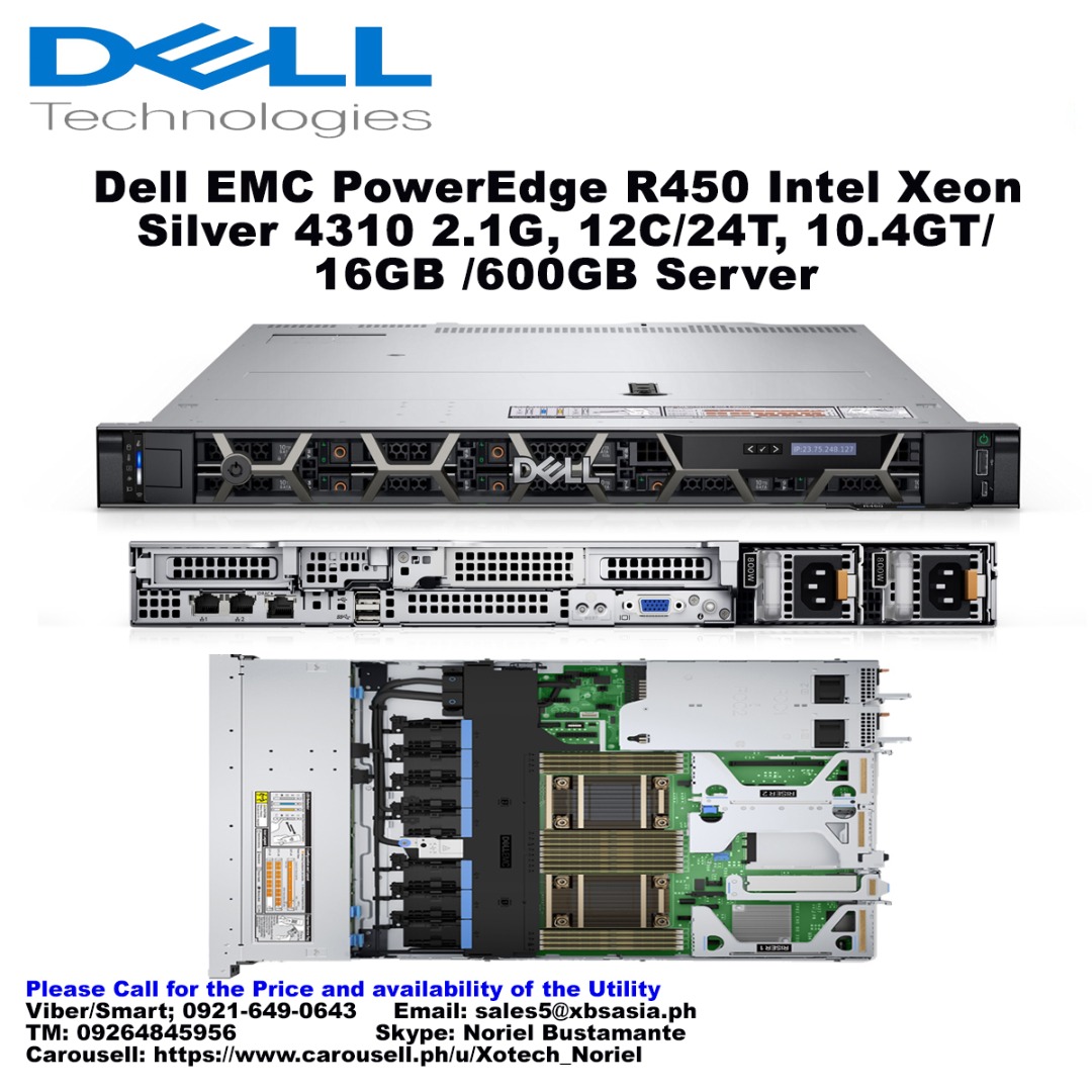 DellEMC PowerEdge R450 Intel Xeon Silver 4310 2.1G 12C/24T 16GB/600GB ...