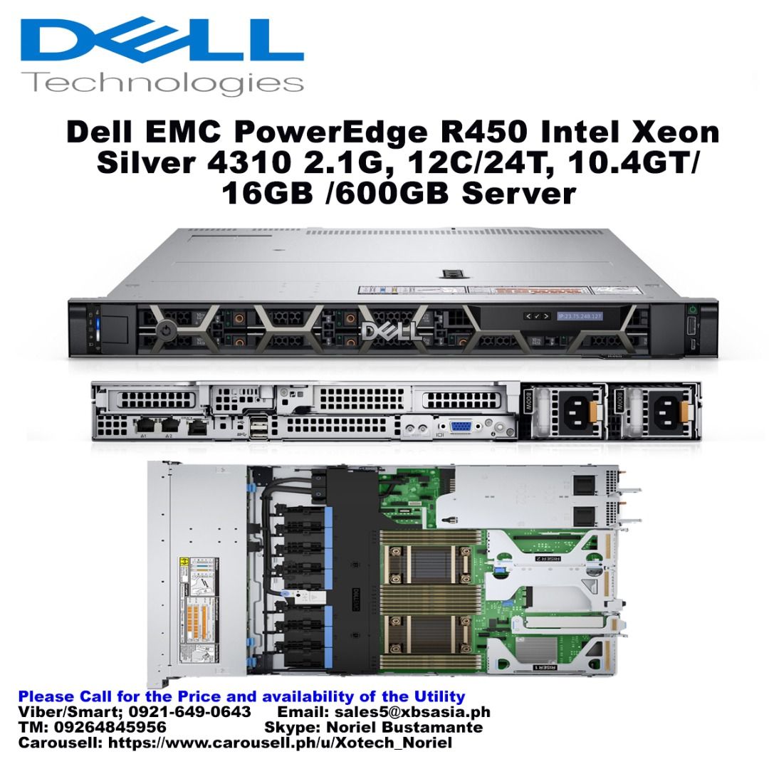 DellEMC PowerEdge R450 Intel Xeon Silver 4310 2.1G 12C/24T 16GB/600GB ...