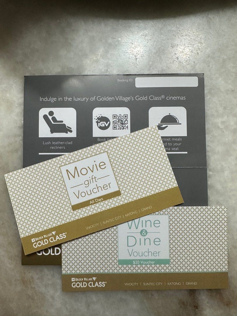 Golden Village Gold Class Movie gift voucher with Wine and dine voucher ...