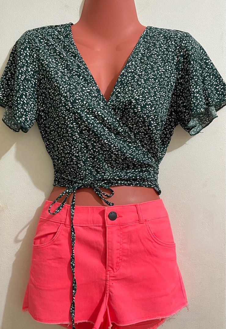 Green wrap around Top, Women's Fashion, Tops, Blouses on Carousell