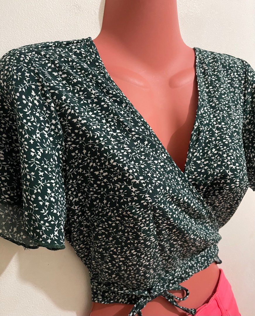 Green wrap around Top, Women's Fashion, Tops, Blouses on Carousell