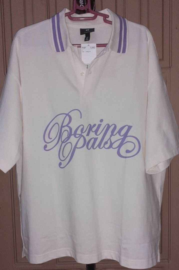H&M Oversized Polo Shirt "Boring Pals", Men's Fashion, Tops & Sets ...