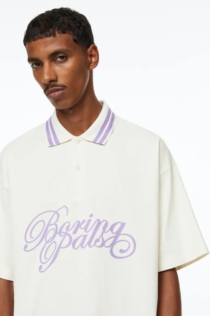 H&M Oversized Polo Shirt "Boring Pals", Men's Fashion, Tops & Sets ...