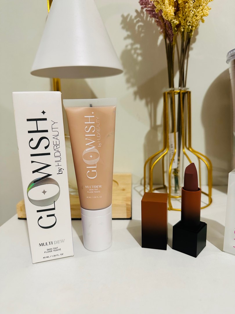Huda Beauty Glowish Multi dew face tint & Powerbullet Lipstick, Beauty ...