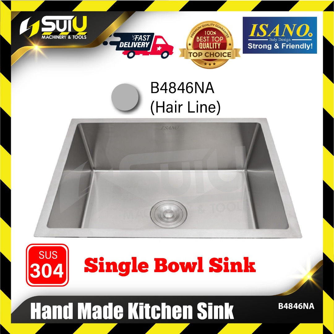 ISANO B4846NA Hand Made Kitchen Sink Single Bowl (Hair Line), Furniture ...
