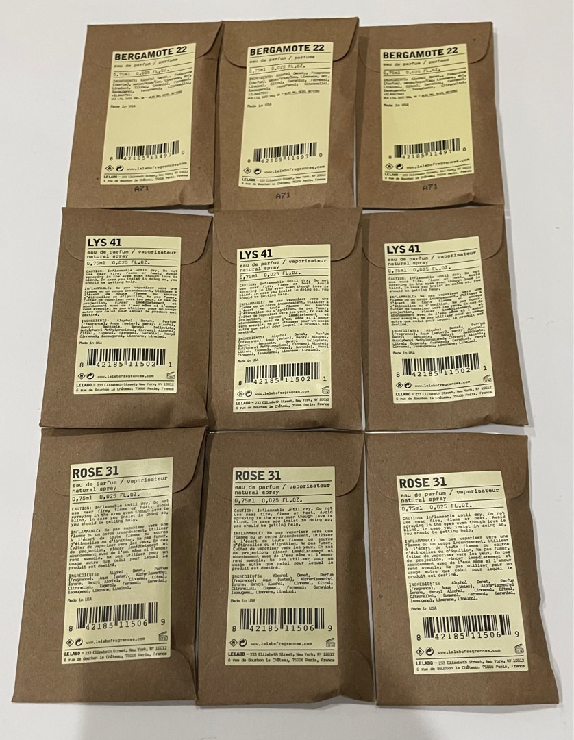 Le Labo Perfume Samples Bergamote 22 Lys 41 Rose 31, Beauty & Personal ...
