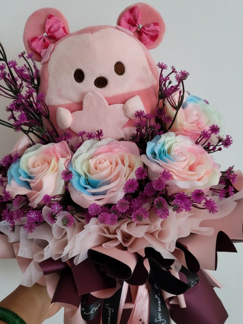 LED Plush Pinky Mickey Rainbow Soap Flower Bouquet, Hobbies & Toys, Stationery & Craft, Flowers ...