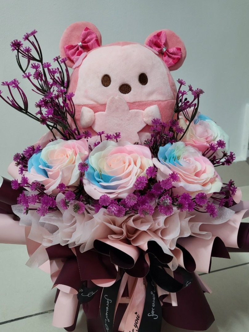 LED Plush Pinky Mickey Rainbow Soap Flower Bouquet, Hobbies & Toys, Stationery & Craft, Flowers ...