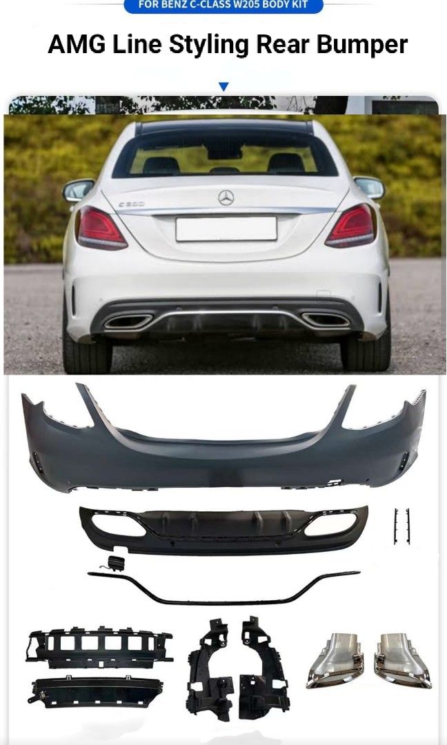 Mercedes Benz W205 AMG Line Rear Bumper, Car Accessories, Accessories ...