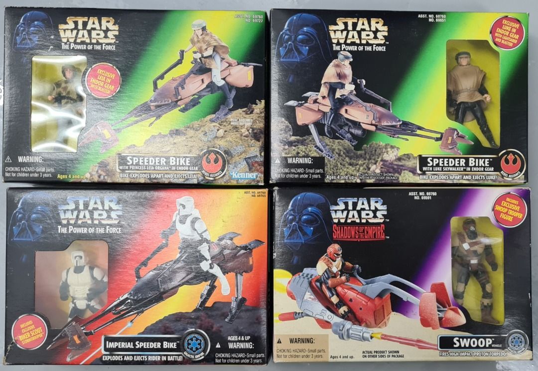 MISB Star Wars Speeder Bikes x 5 (Leia, Luke, Imperial, Swoop, Rebel ...