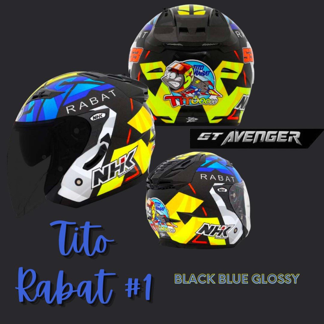 NHK Helmet Tito Rabat #1 Black Blue Glossy, Motorcycles, Motorcycle ...