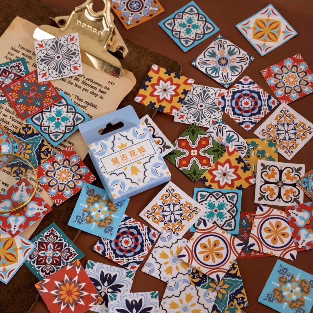 (Paper Stickers) Peranakan Flower Tiles Design Colourful Aesthetics Assorted Styles, Hobbies ...