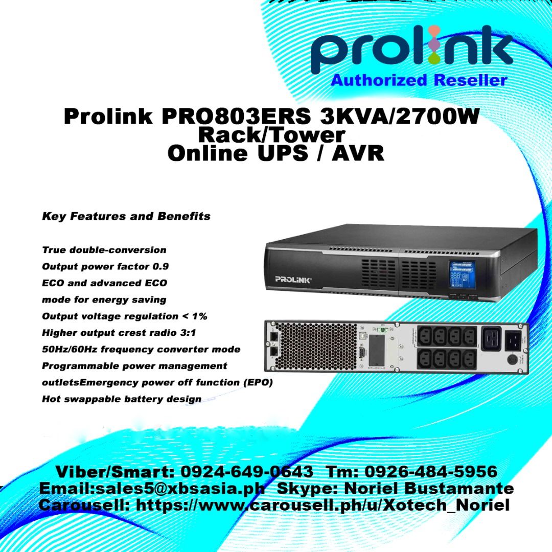 Prolink PRO803ERS 3KVA/2700W Rack/Tower Online UPS / AVR, Computers ...