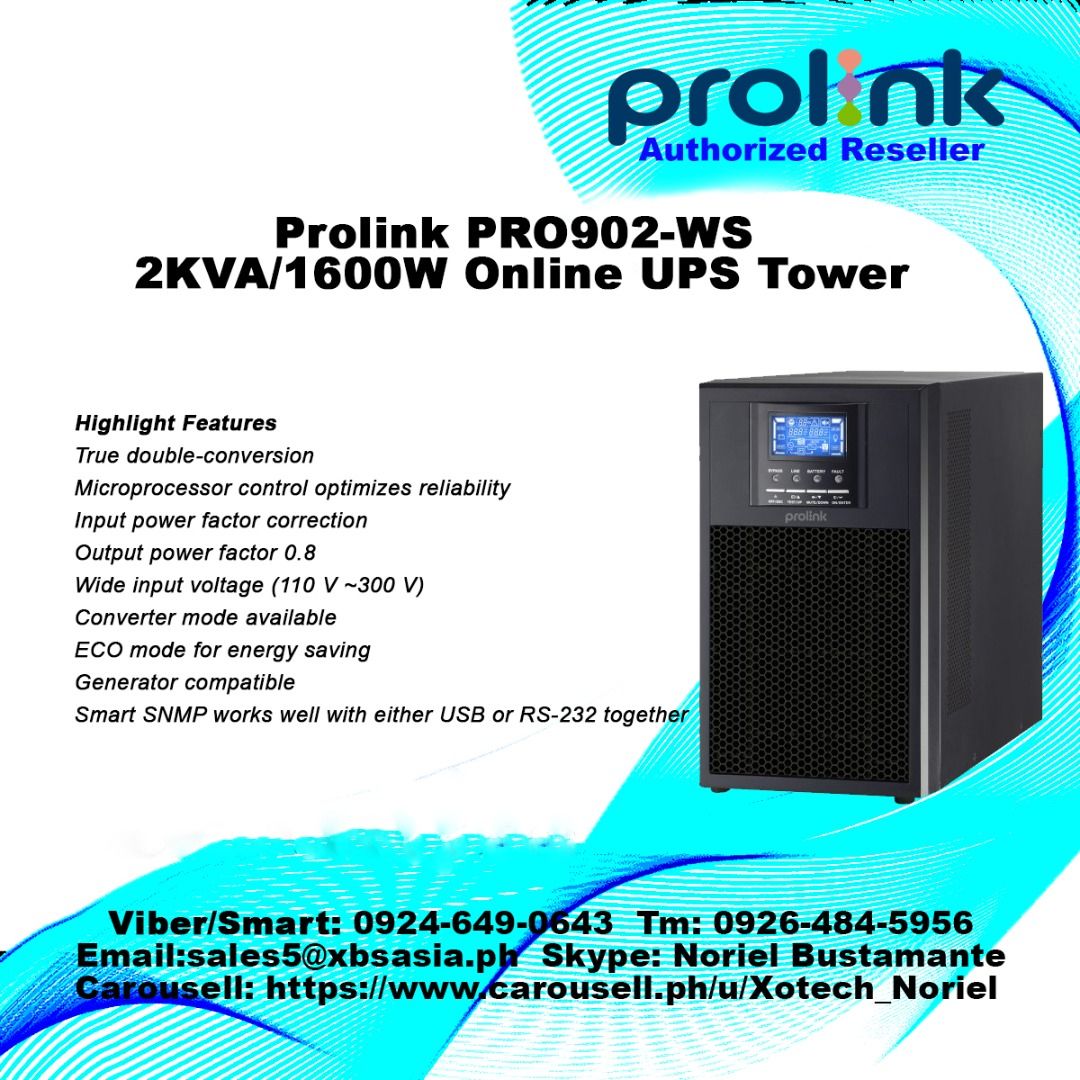 Prolink PRO902-WS 2KVA/1600W Online UPS Tower, Computers & Tech, Office & Business Technology on ...