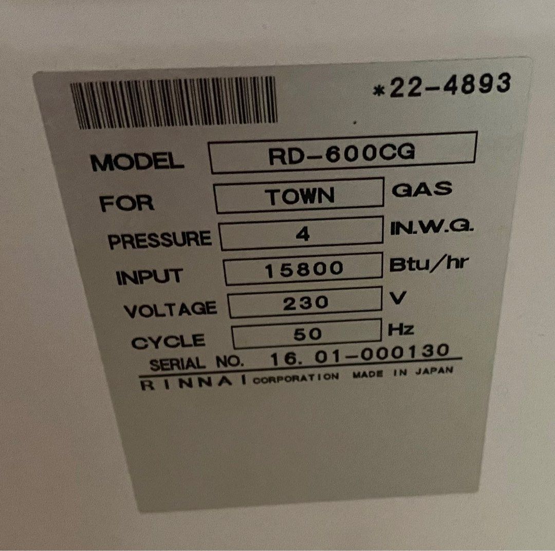 Rinnai RD-600CG gas clothes dryer, TV & Home Appliances, Washing ...